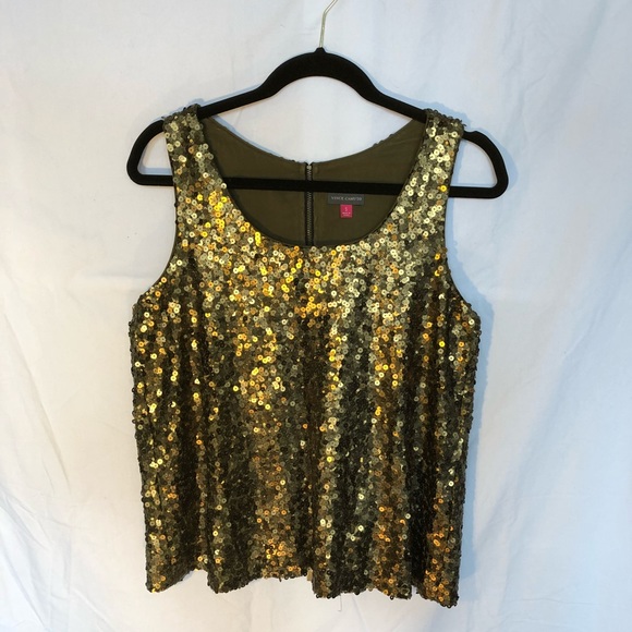 Vince Camuto | Tops | Vince Camuto Olive Green Sequin Top Zipper | Poshmark